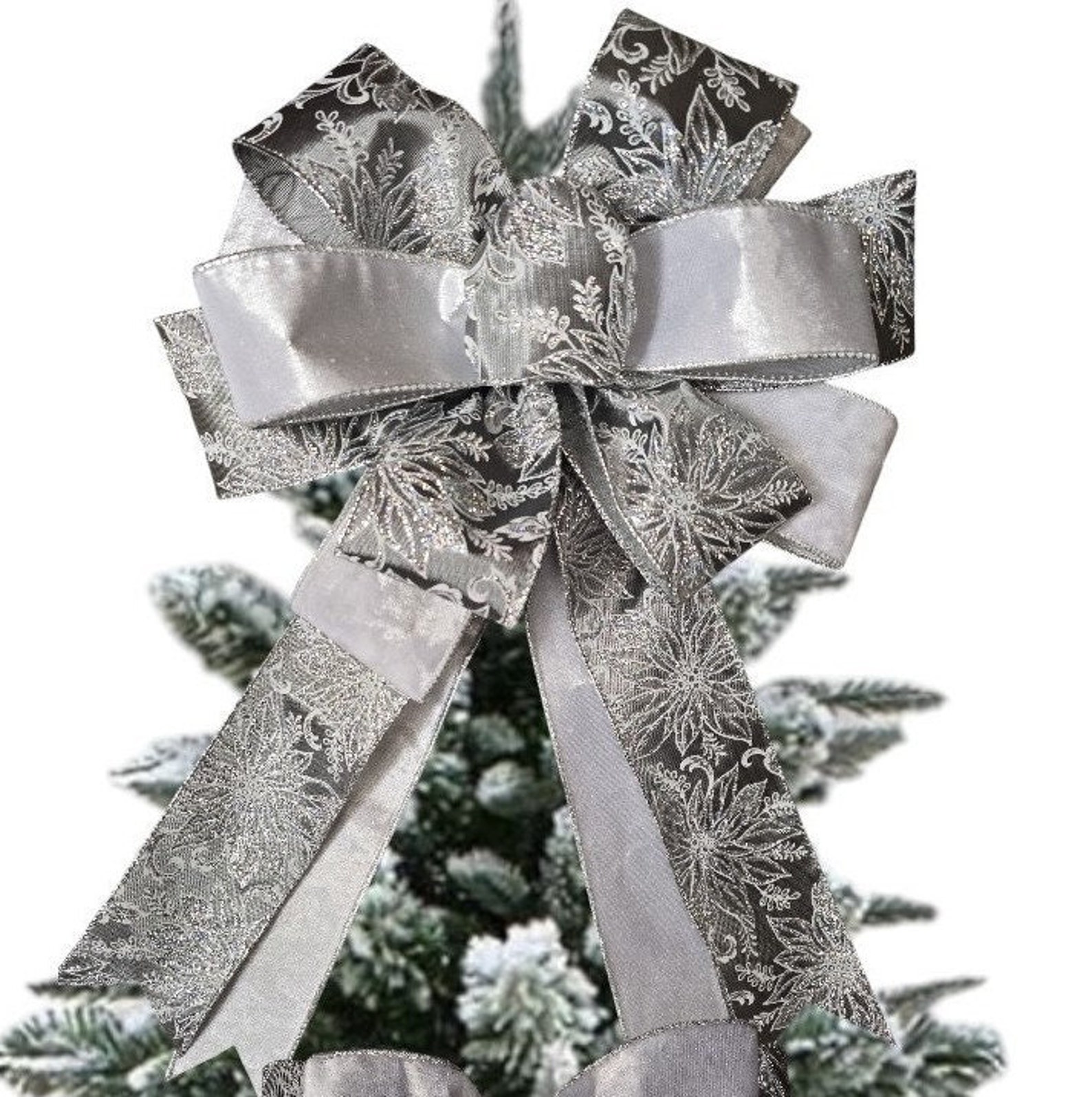 Luxury Silver and White Velvet Christmas Tree Bows 8" Tree Bow/11" Tree ...