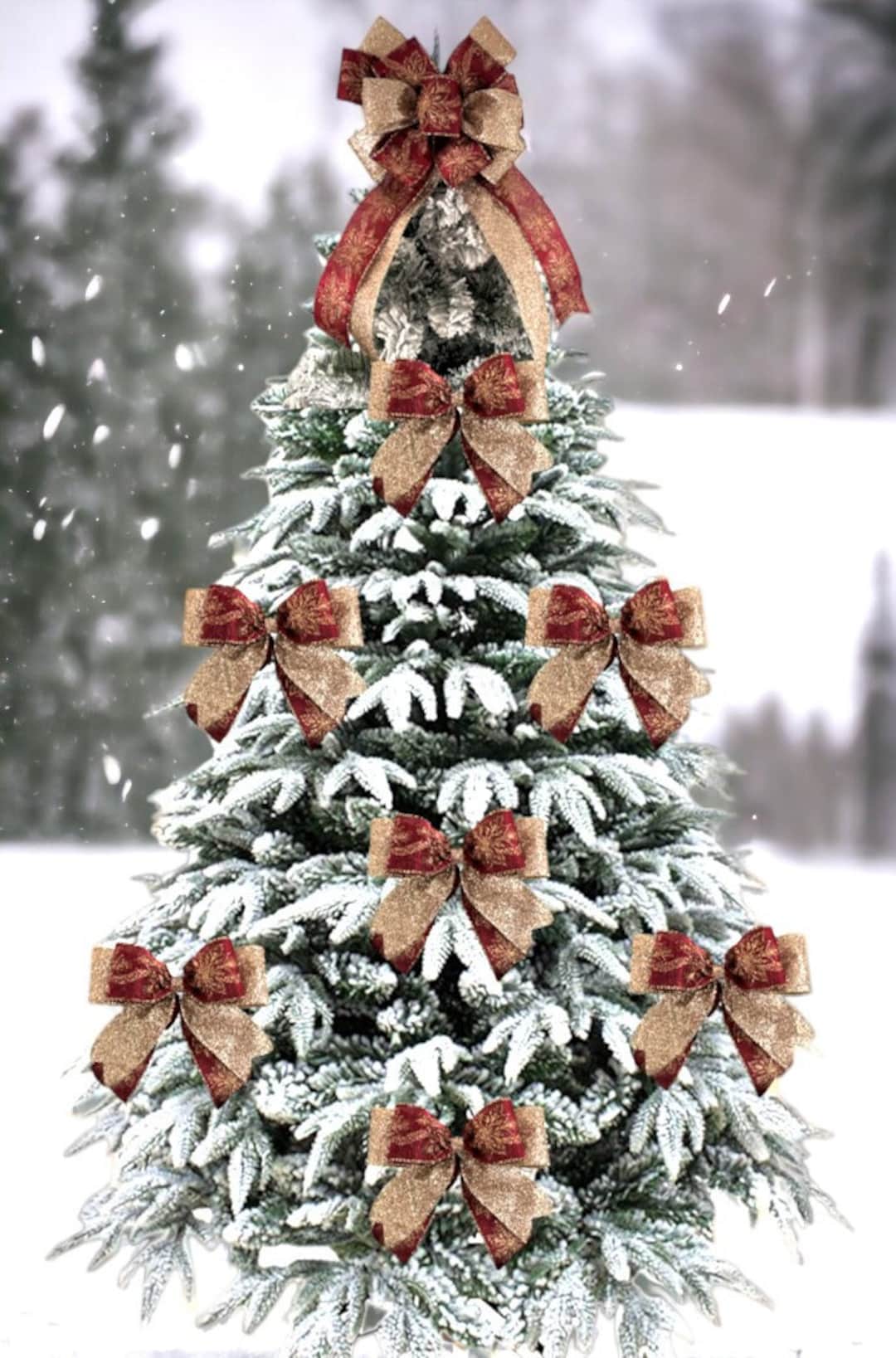 Luxury Burgundy With Gold Poinsettia Christmas Tree Topper and Bows - Etsy