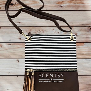 Authorized Scentsy Vendor Crossbody Striped Brown Leather Tassle ...