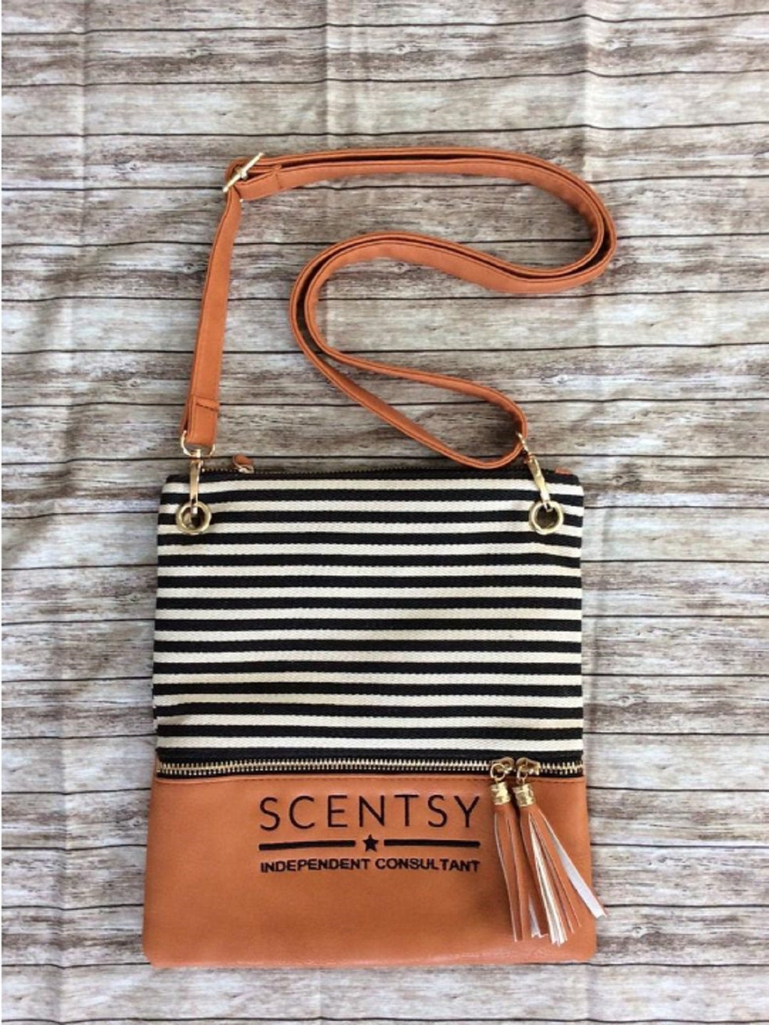 Authorized Scentsy Vendor Crossbody Striped Brown Leather Tassle ...