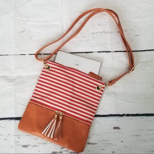 Authorized Scentsy Vendor Crossbody Striped Brown Leather Tassle ...