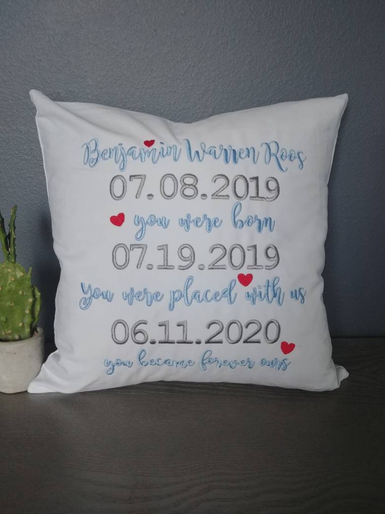 Adoption Pillow Personalized Embroidered Gotcha Day Pillow Dates You ...