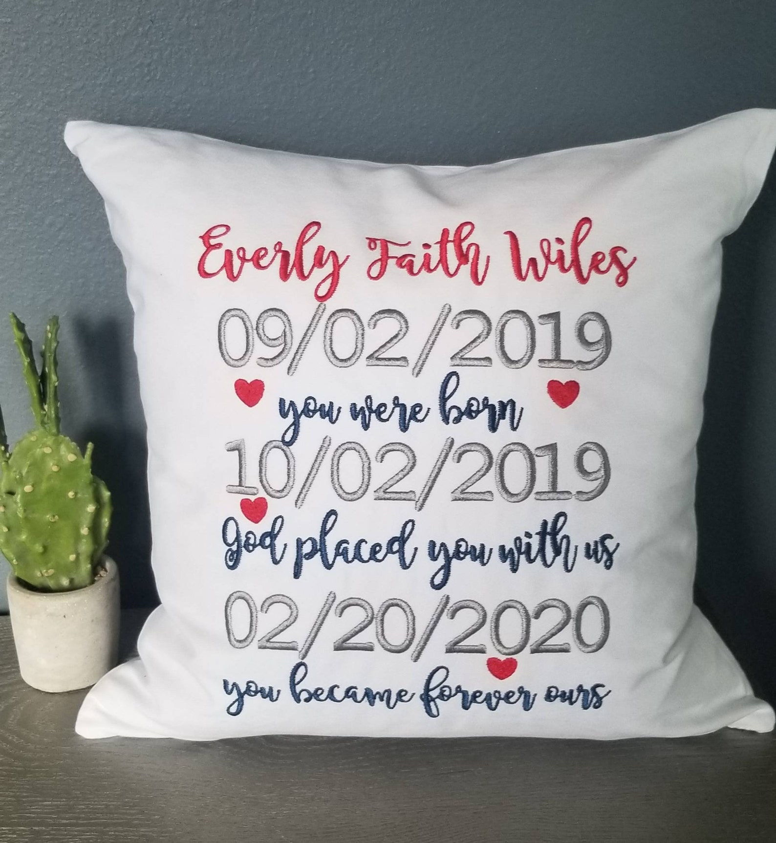 Adoption Pillow Personalized Embroidered Gotcha Day Pillow - Etsy