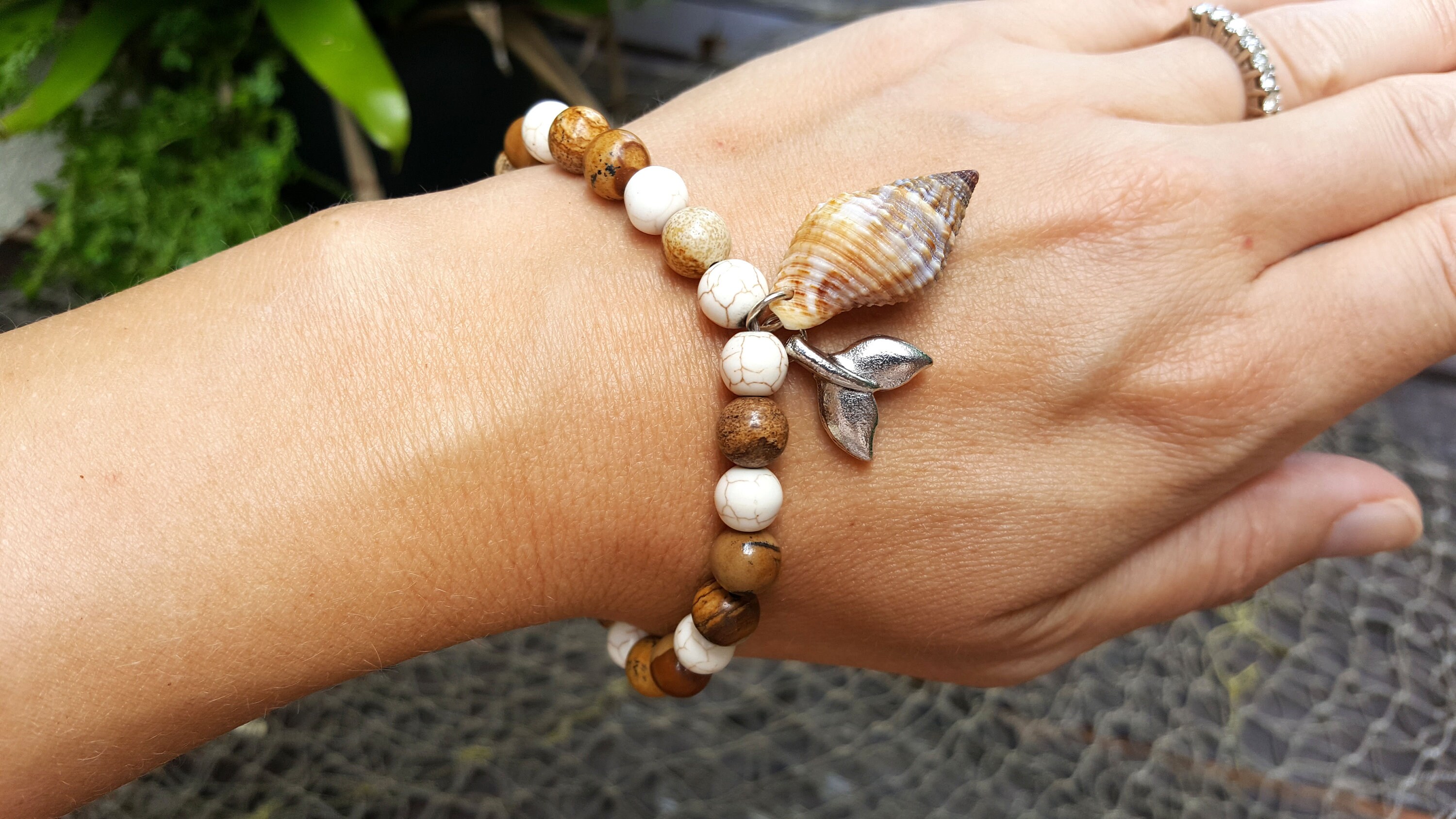 Whale Tale Tinted Cantharus Shell Beaded Stretch Charm | Etsy