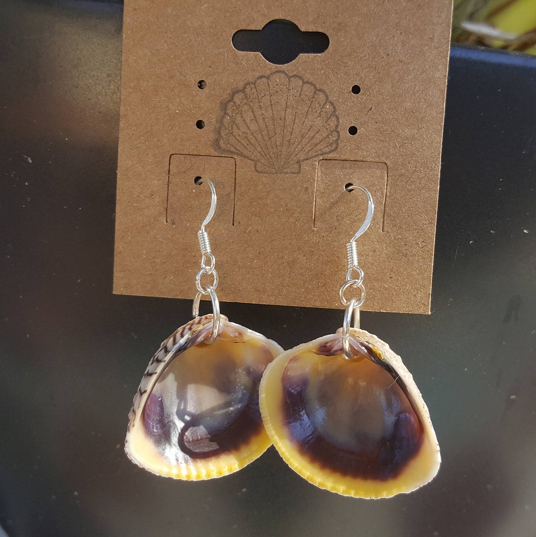 Venus Clam Shell Earrings, Yellow-trimmed With Silver Hardware – Beach ...