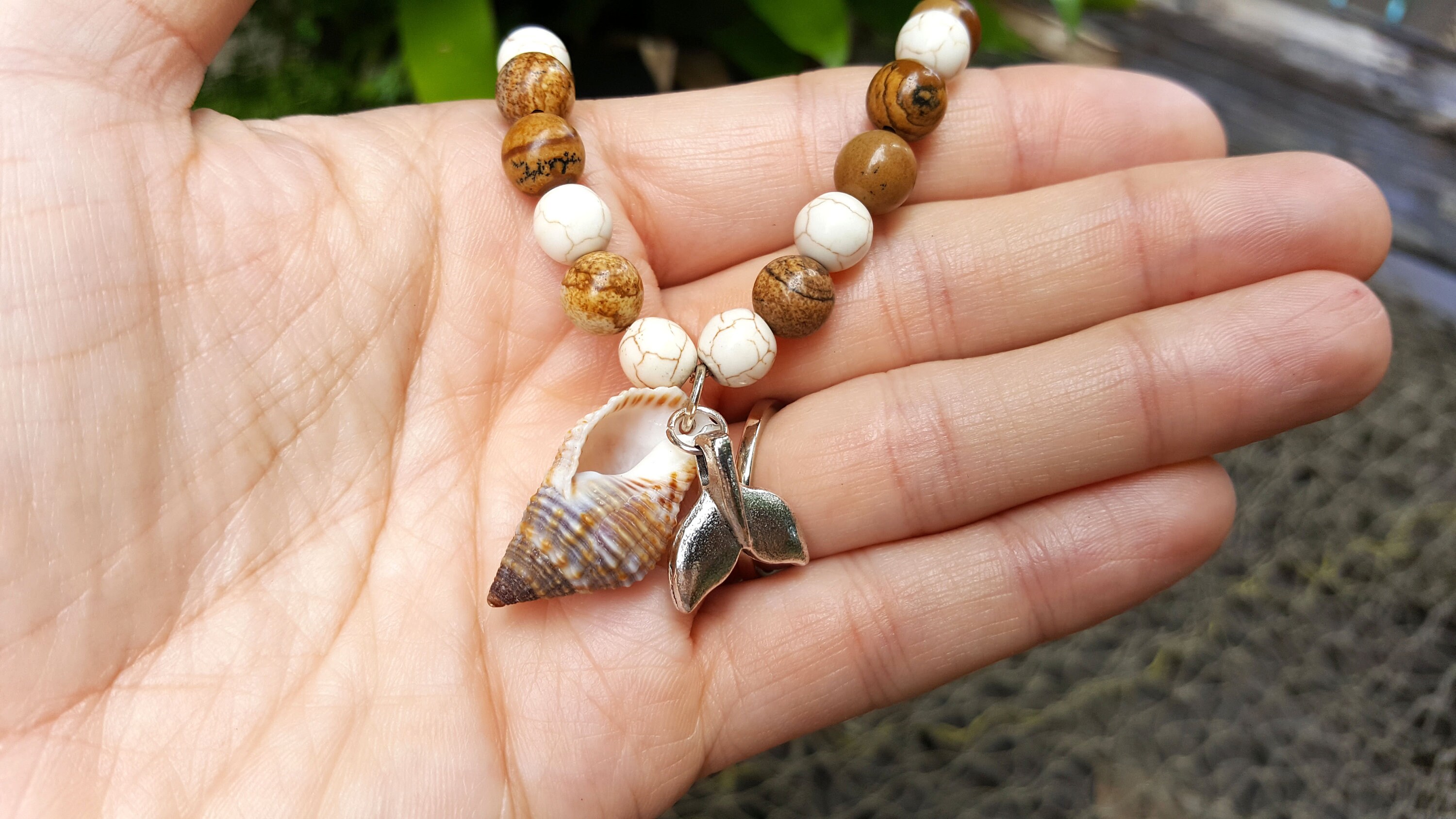 Whale Tale Tinted Cantharus Shell Beaded Stretch Charm | Etsy