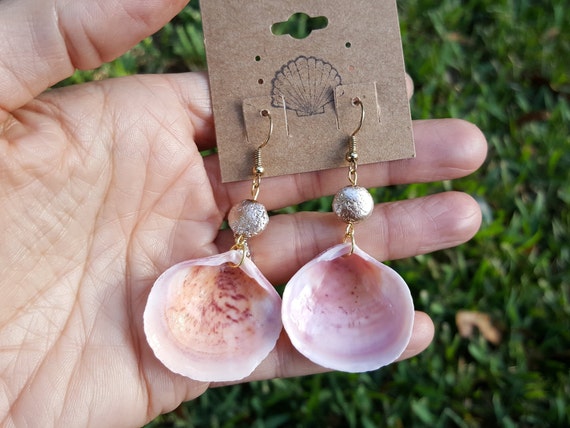 Semele Shell Earrings Pink With Metallic Beads and Gold | Etsy