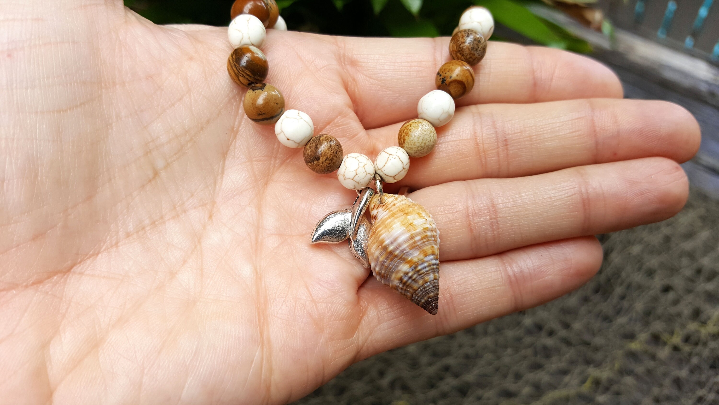 Whale Tale Tinted Cantharus Shell Beaded Stretch Charm | Etsy