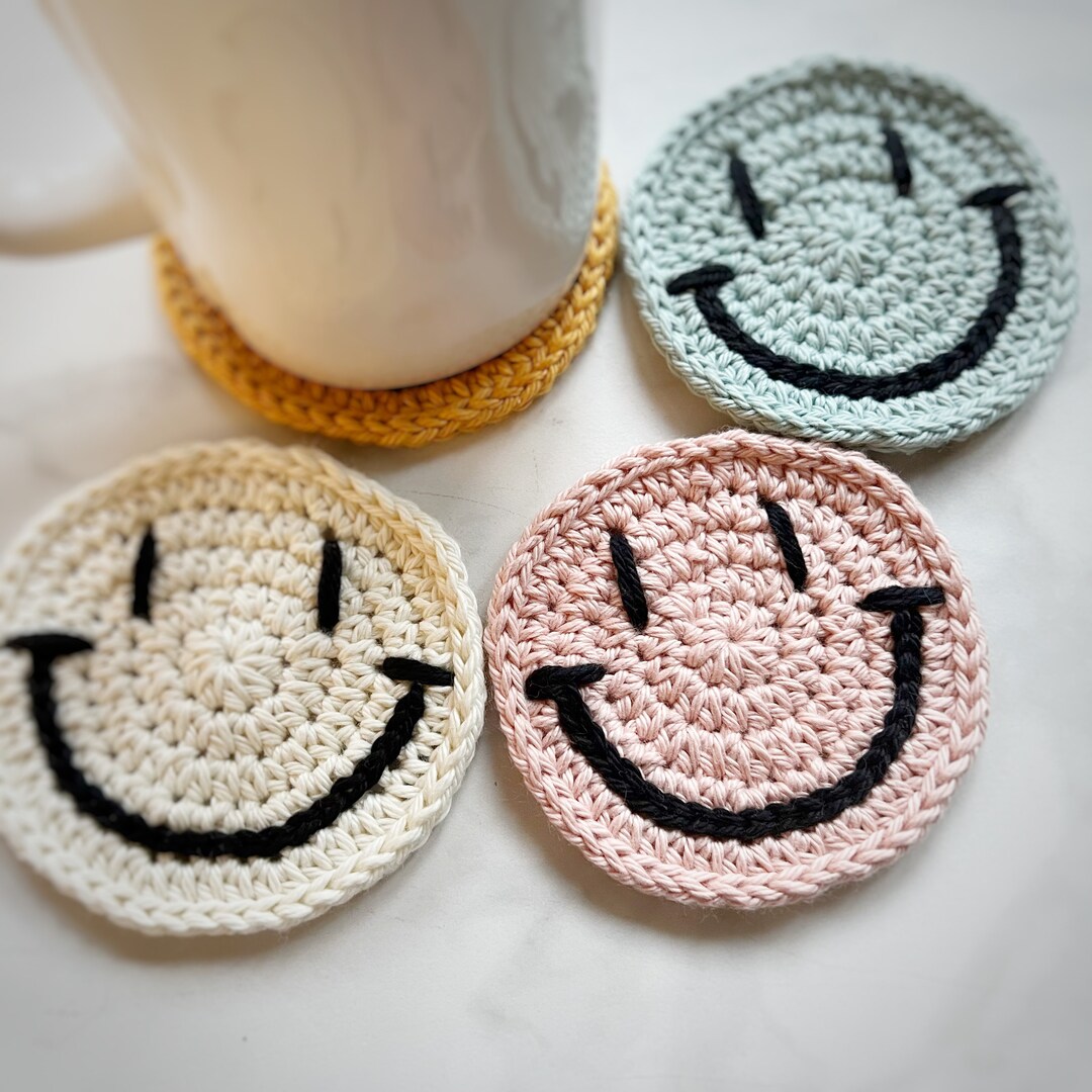 Smiley Face Coasters Happy Face Coasters Smile Coasters Crochet ...