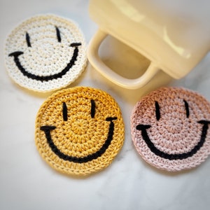 Smiley Face Coasters Happy Face Coasters Smile Coasters Crochet ...