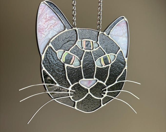 Stained Glass Three-eyed Cat Wall Hanging (silver Solder Lines) - Etsy