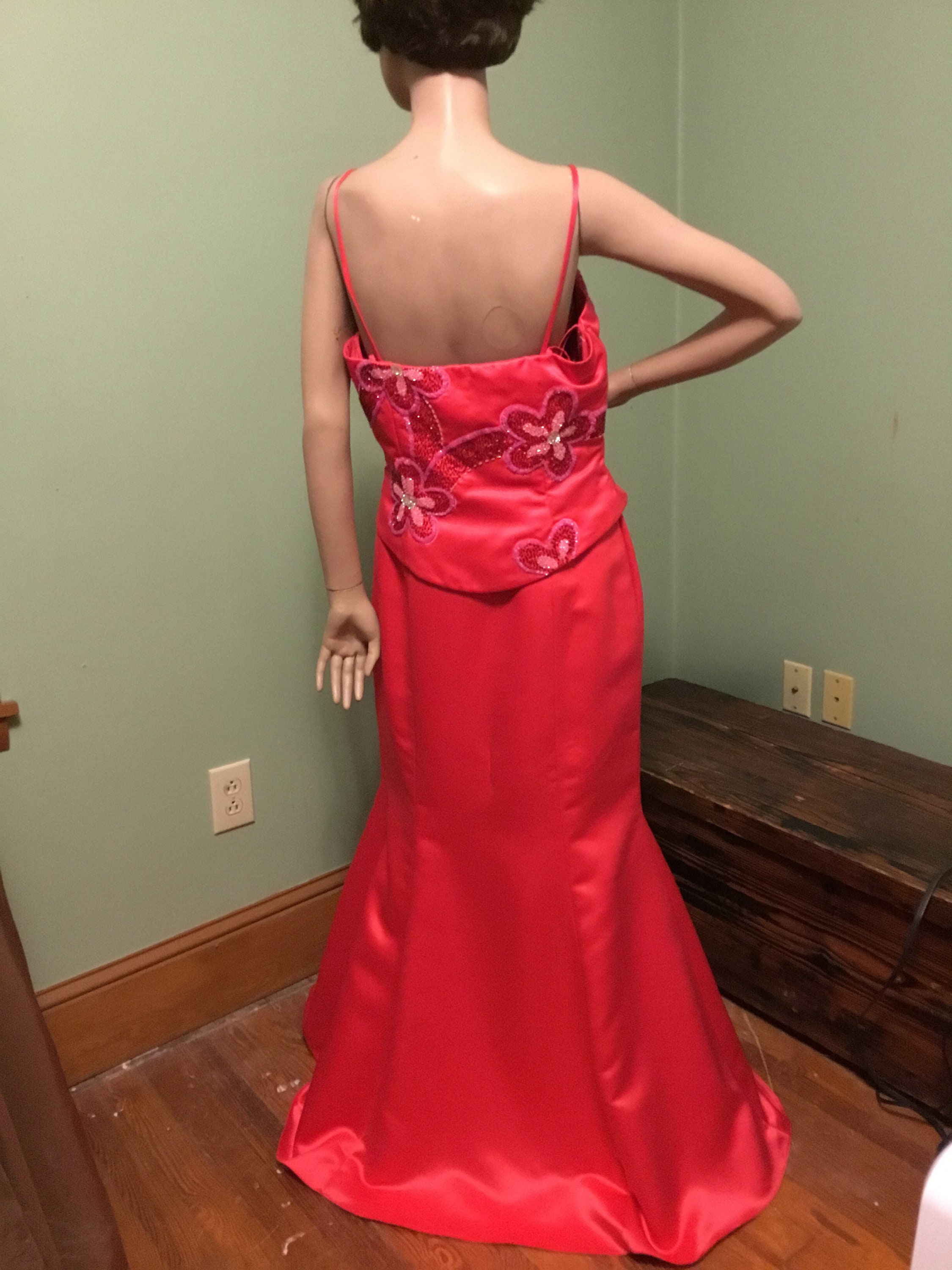 Vintage Mike Benet Formals Coral Mermaid Dress/gown W/red Pink Floral ...