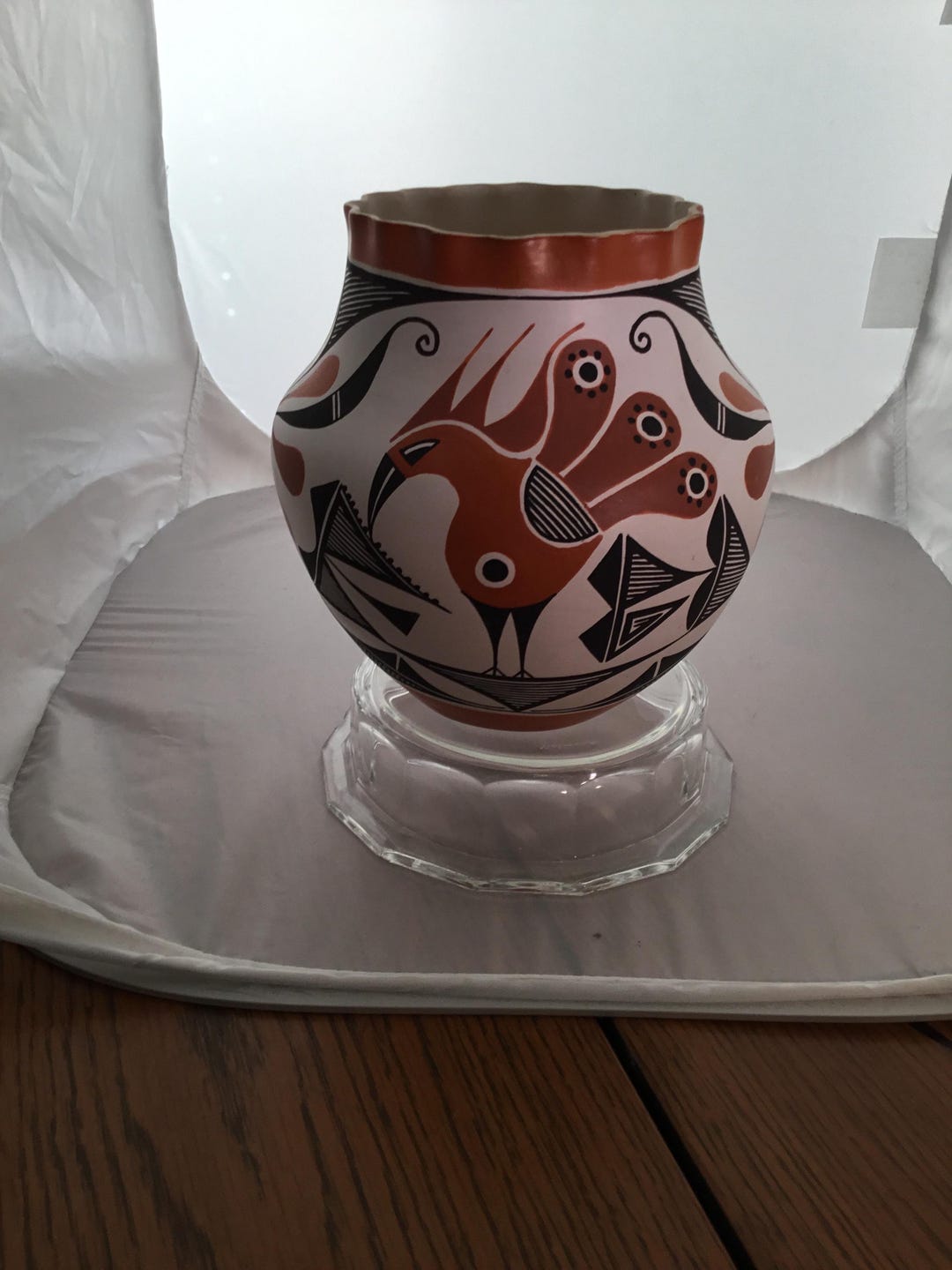 Adrian Trujillo Acoma Polychrome 4 Panel JAR W/parrot & Geometric ...