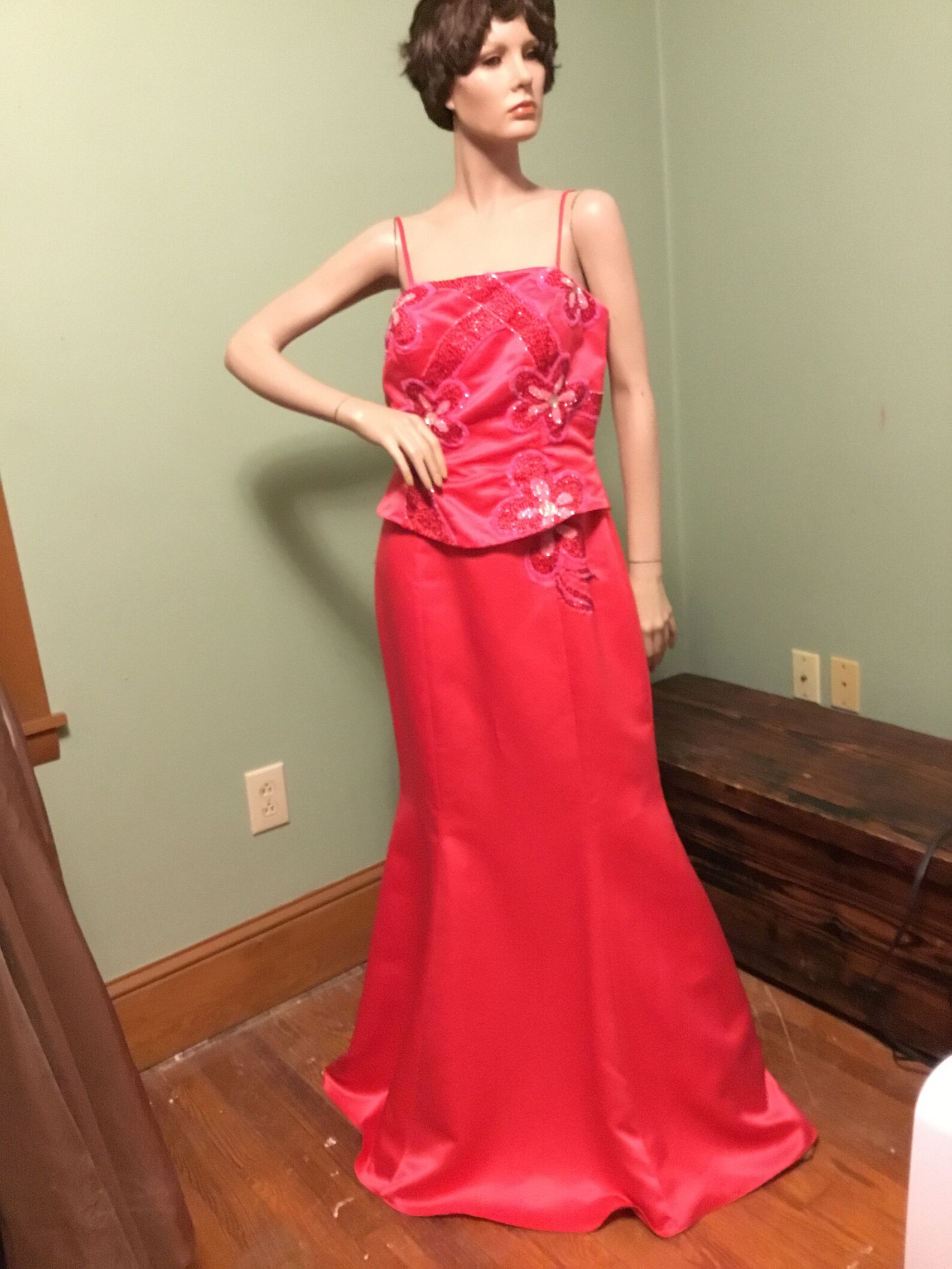 Vintage Mike Benet Formals Coral Mermaid Dress/gown W/red Pink Floral ...