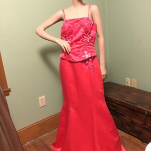 Vintage Mike Benet Formals Coral Mermaid Dress/gown W/red Pink Floral ...