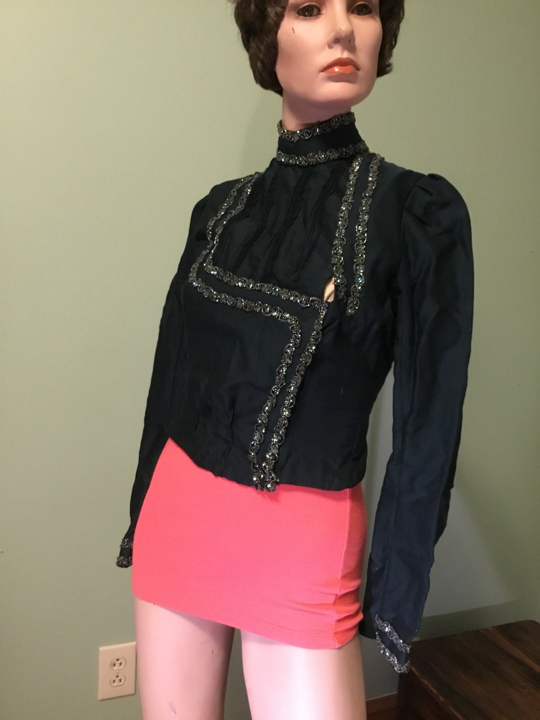 Antique 1800s Victorian Forest Green Wool JACKET W/boning & Iridescent ...