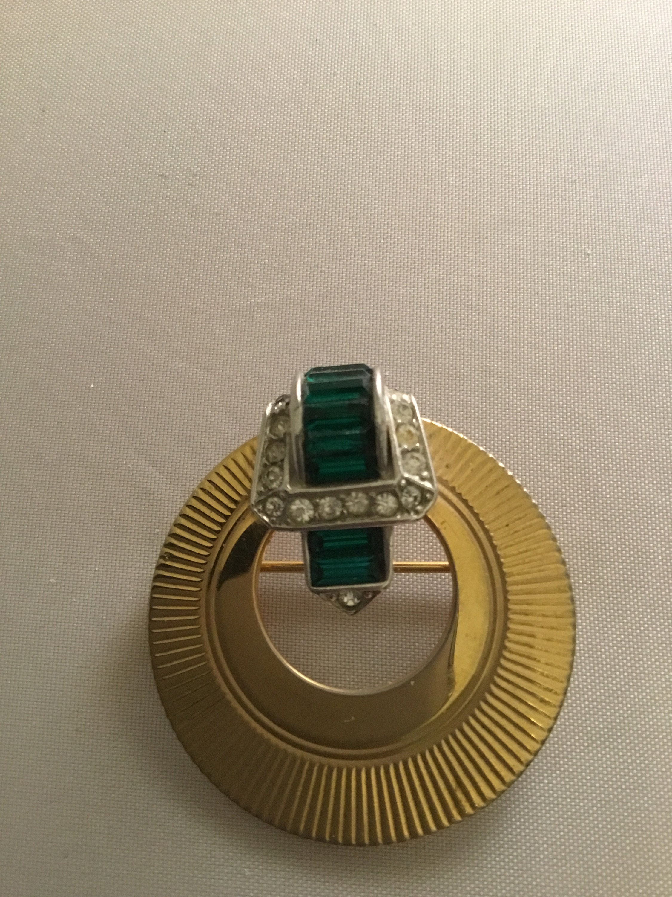 Vintage BOUCHER Gold Tone Belt Buckle Design Deco Circle PIN W/green ...