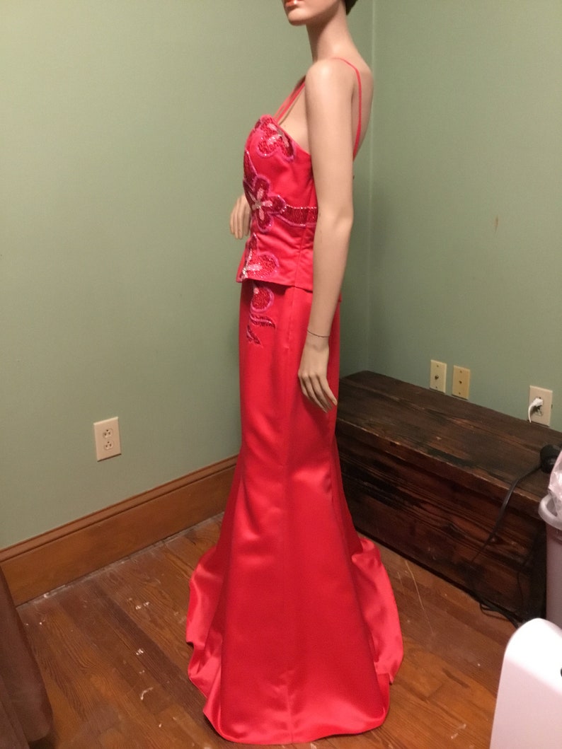 Vintage Mike Benet Formals Coral Mermaid Dress/gown W/red Pink Floral ...