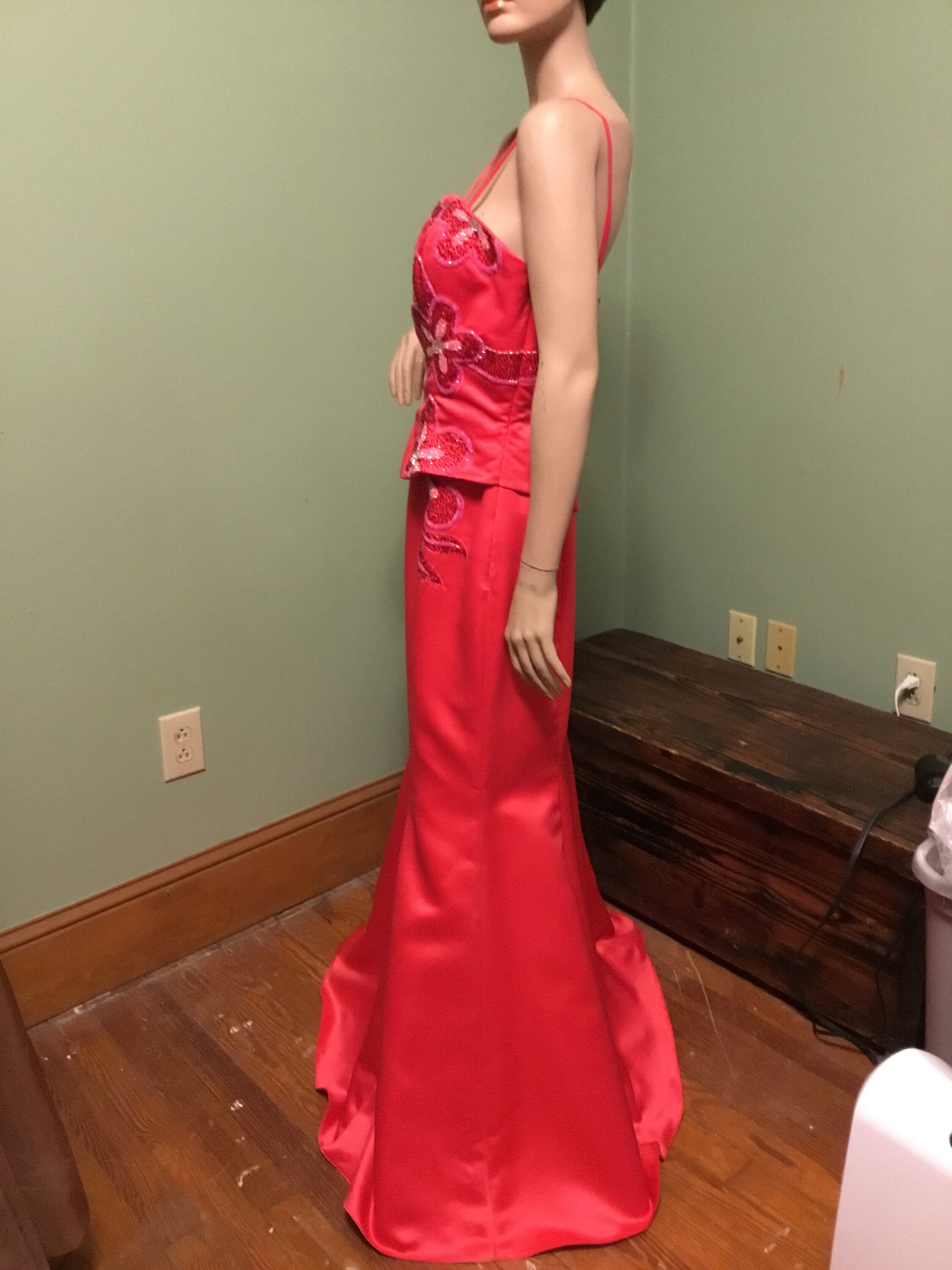 Vintage Mike Benet Formals Coral Mermaid Dress/gown W/red Pink Floral ...