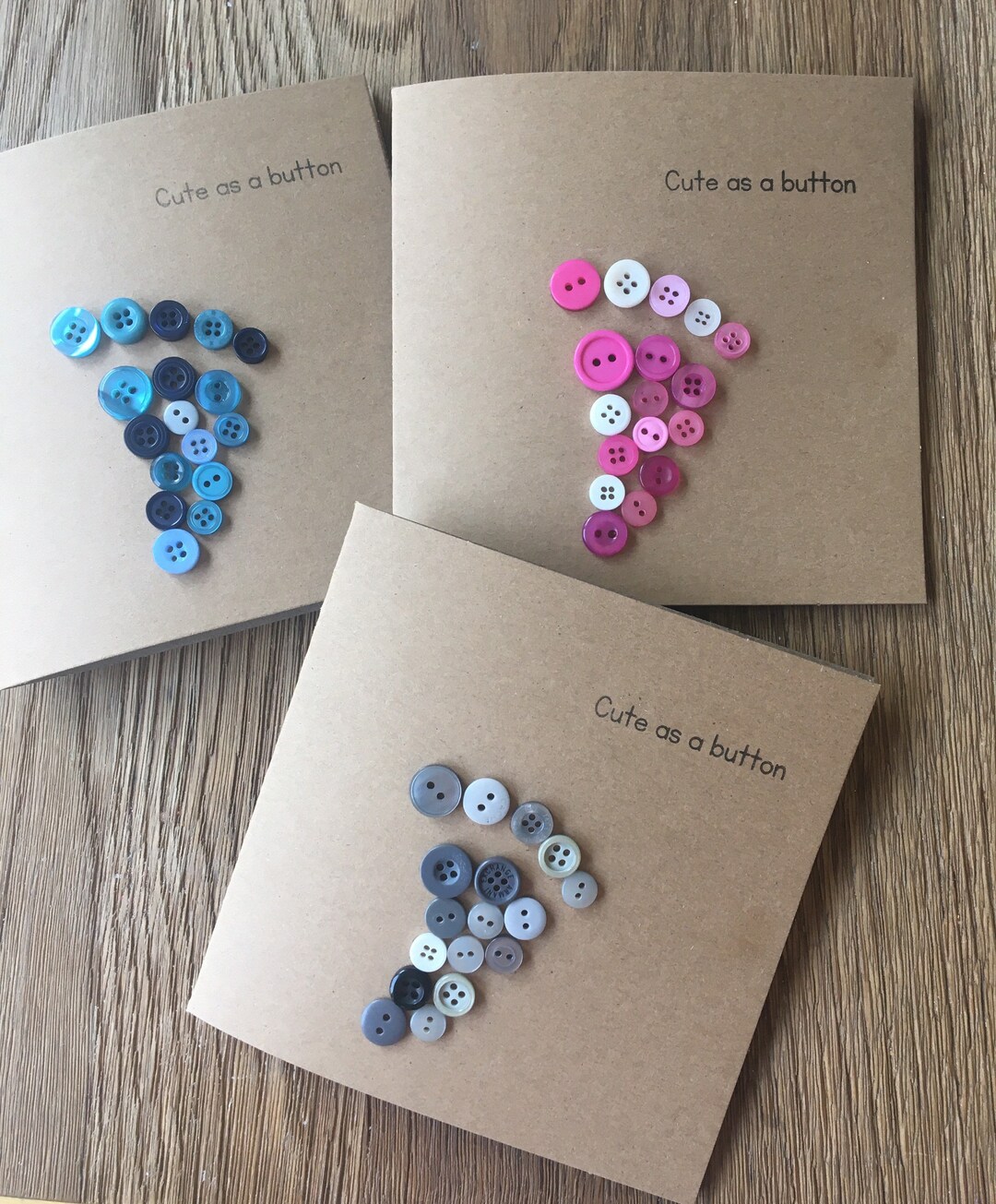 New Baby/ Baby Shower Cards. Button Footprint Cards. Handmade With ...