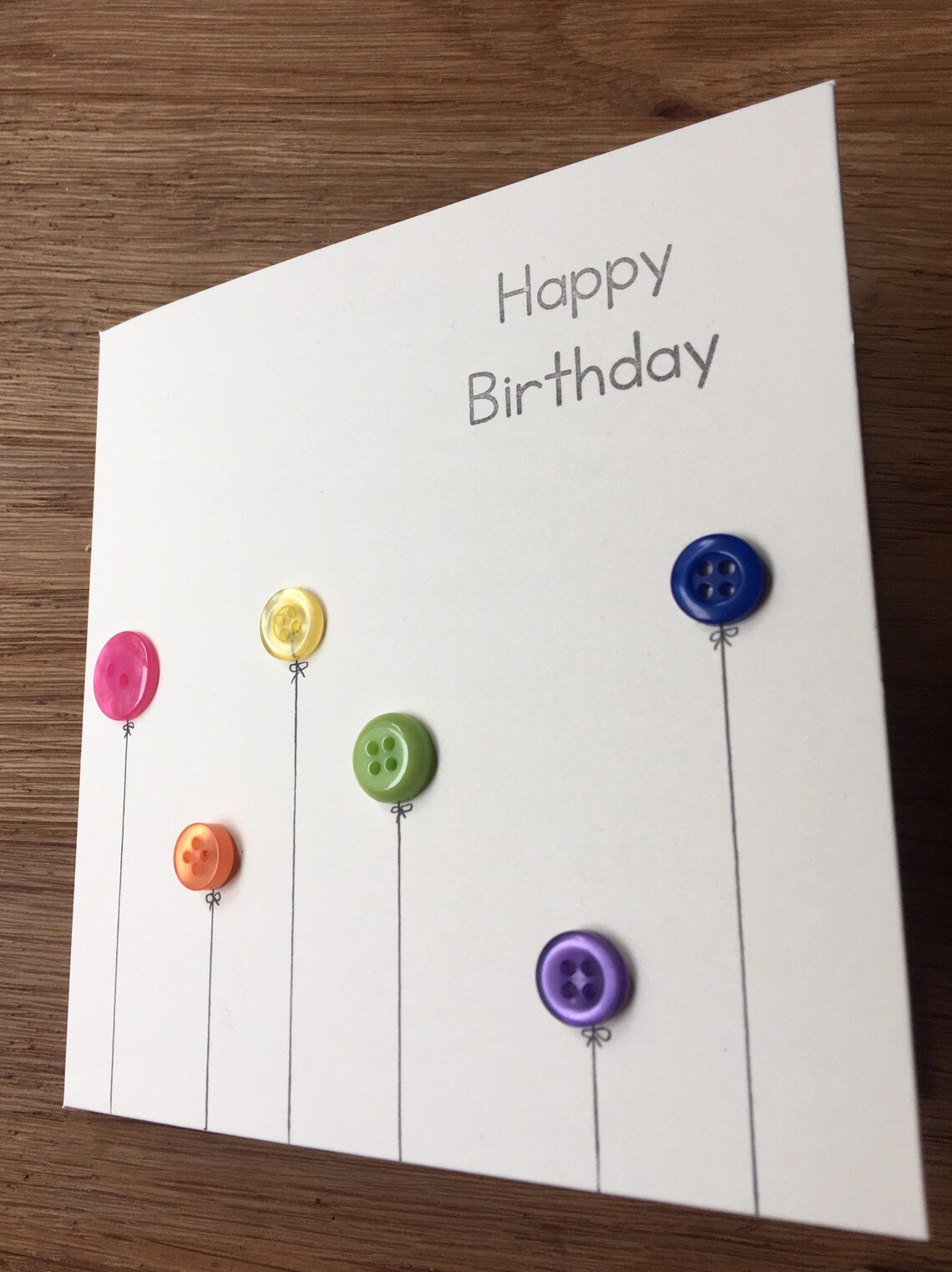 Birthday Balloon Button Card With Colourful Button Balloons. | Etsy