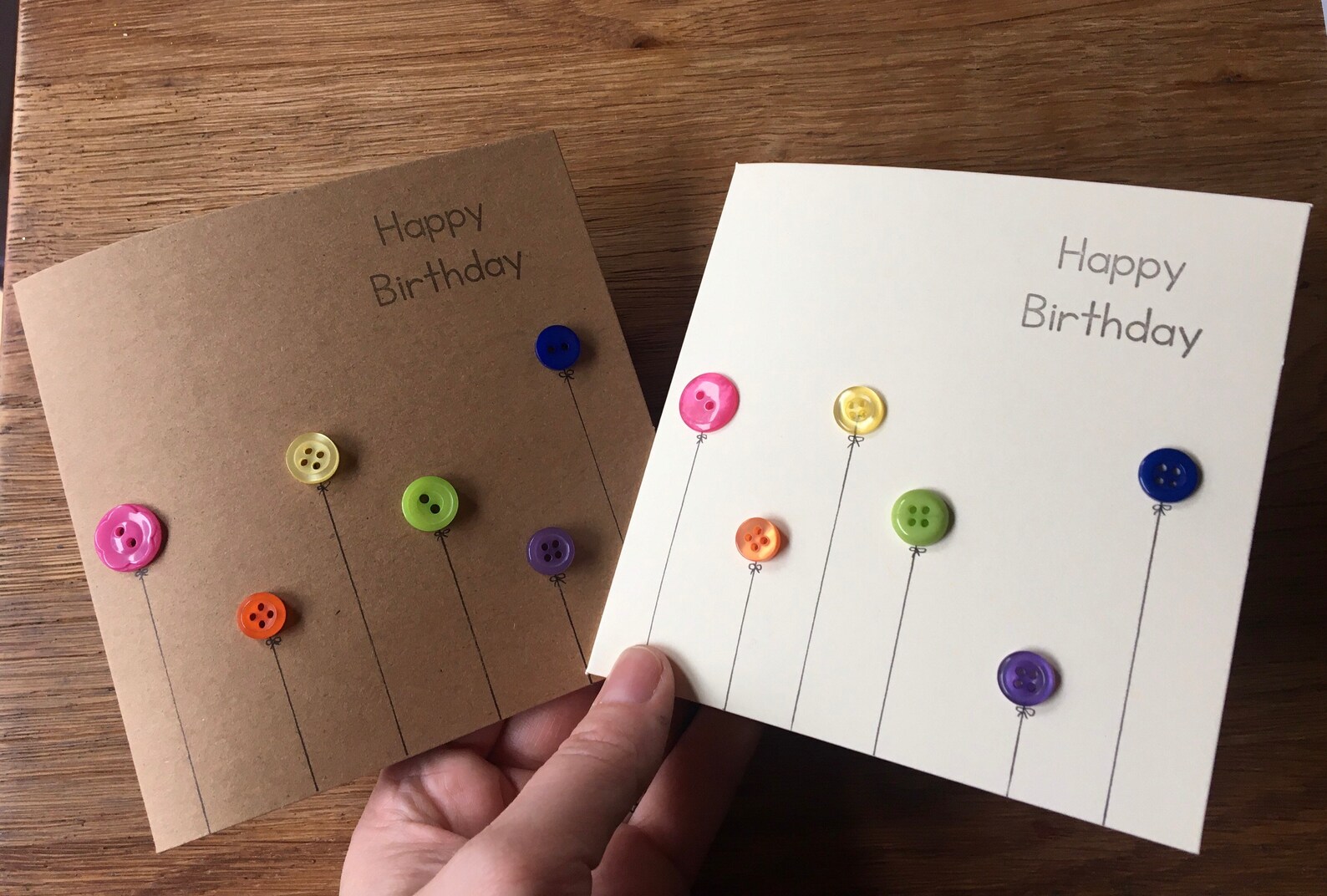 Birthday Balloon Button Card With Colourful Button Balloons. | Etsy