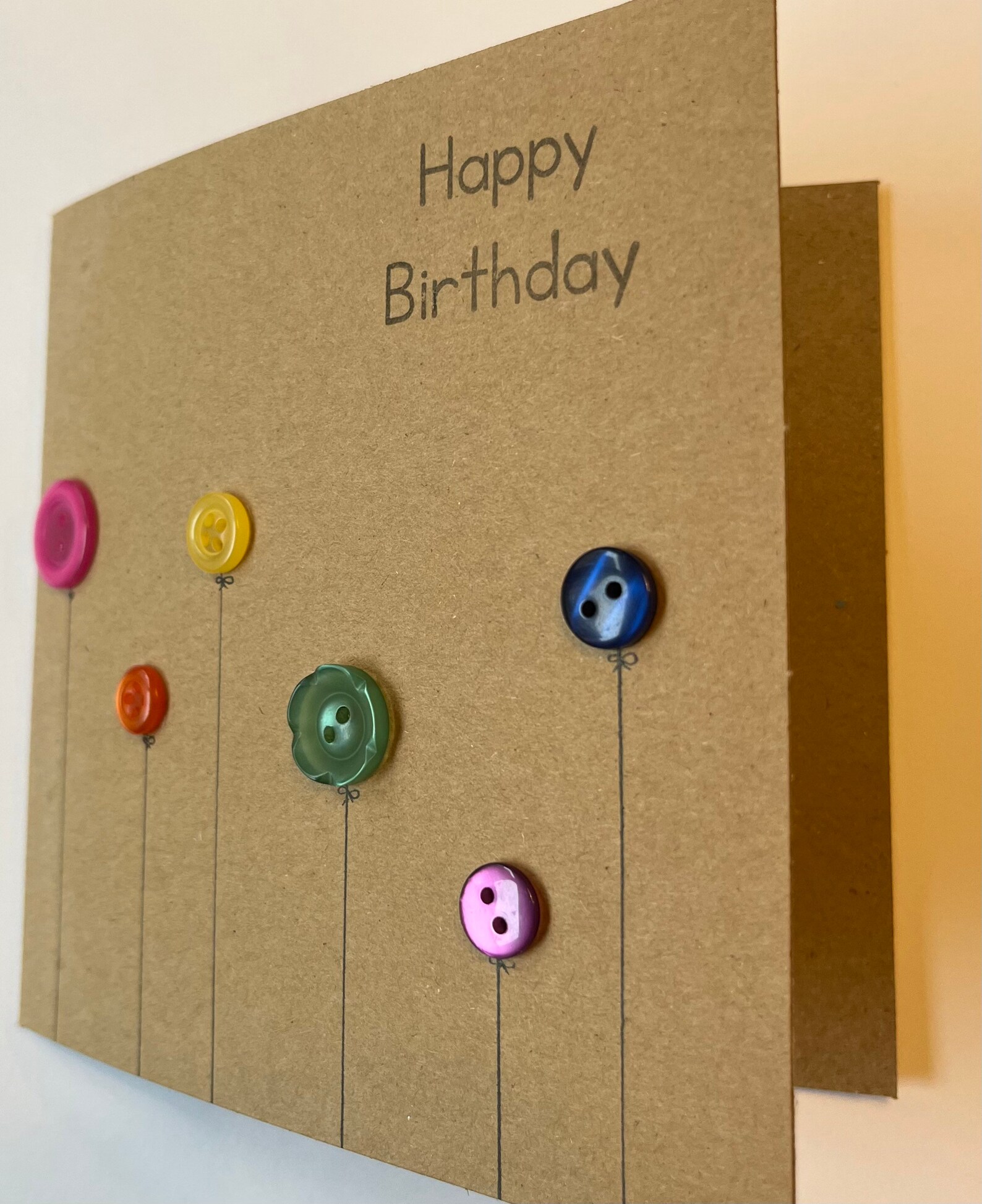 Birthday Balloon Button Card With Colourful Button Balloons. - Etsy