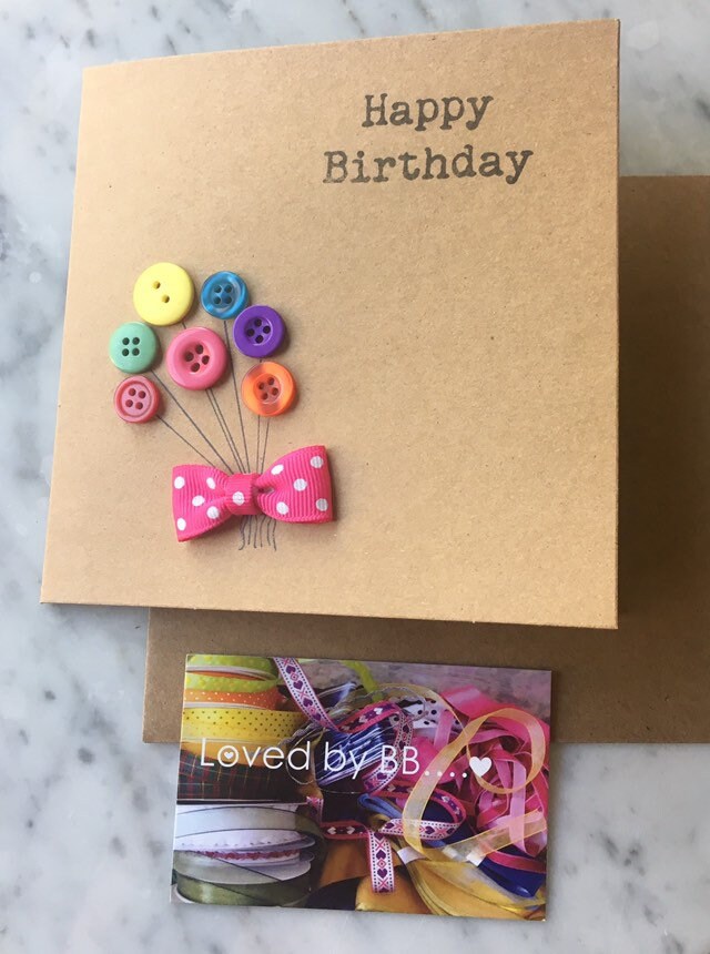 Birthday balloon button card. Multi coloured buttons and polka dot ...
