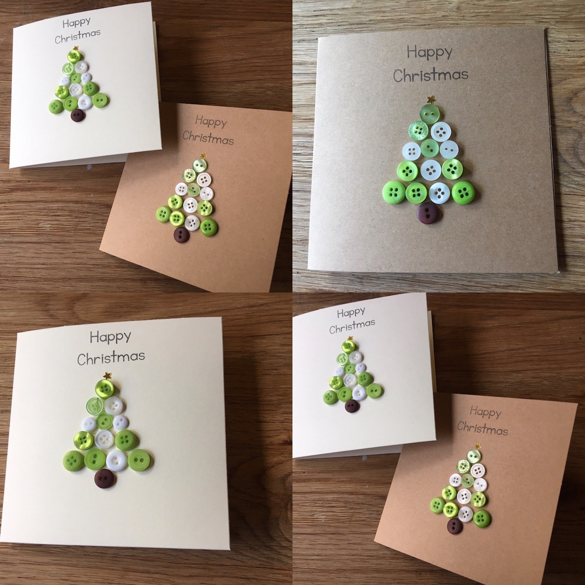 Christmas Tree Button Christmas Card. Handmade With Colourful - Etsy UK