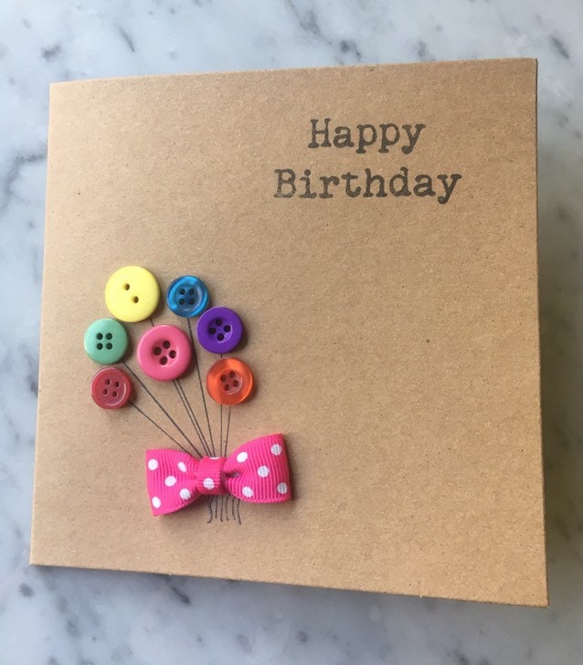 Birthday balloon button card. Multi coloured buttons and polka dot ...