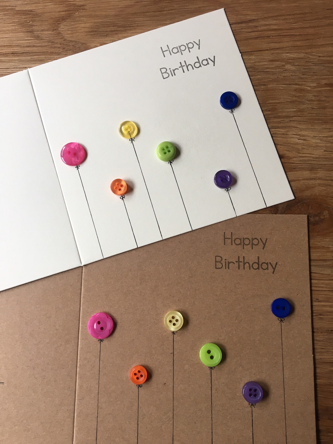 Birthday Balloon Button Card With Colourful Button Balloons. | Etsy