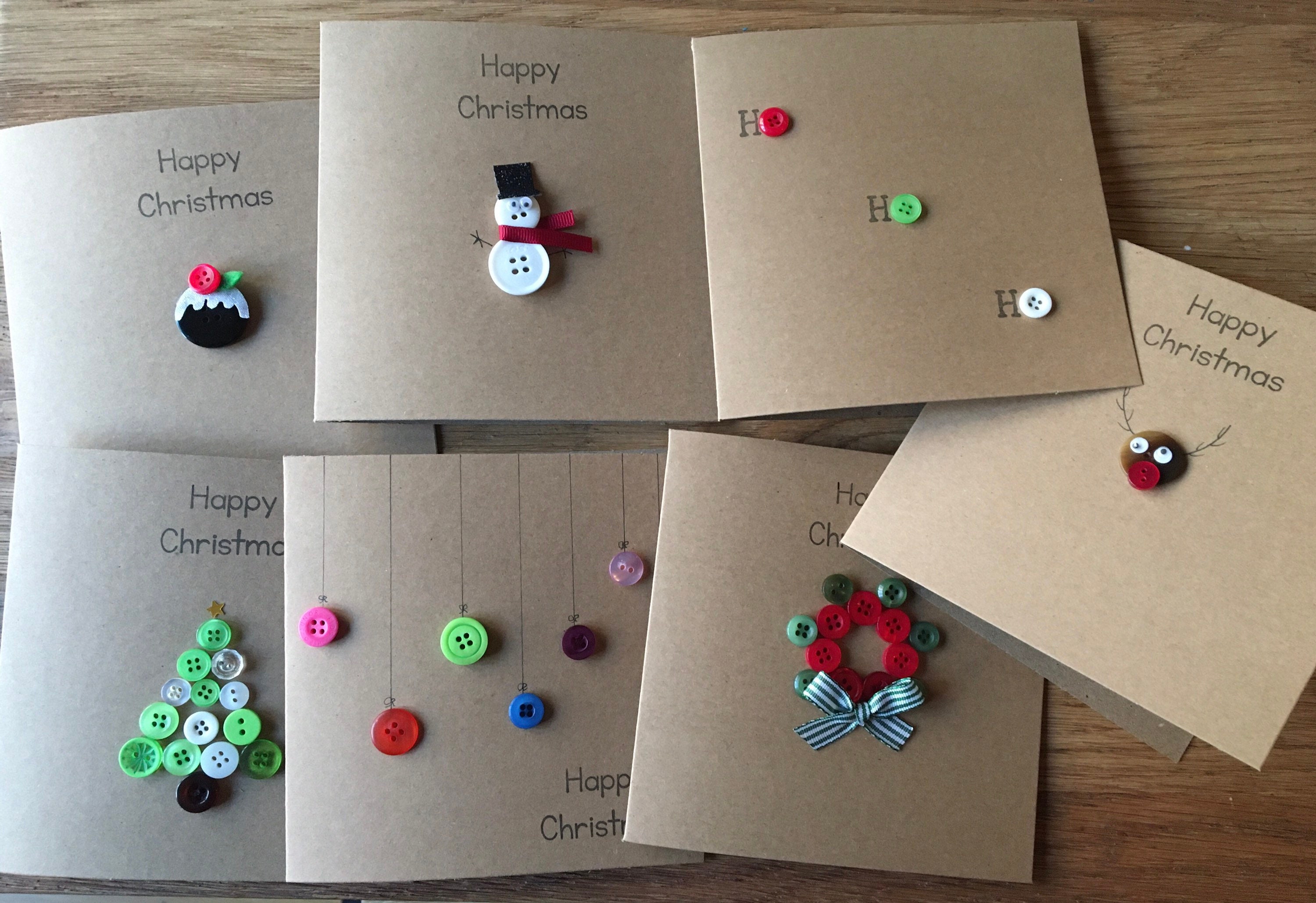 Pack Of 7 Handmade Christmas Cards With Buttons And Ribbon 7 Etsy Pack Of 7 Handmade Christmas Cards With Buttons And Ribbon 7 Etsy