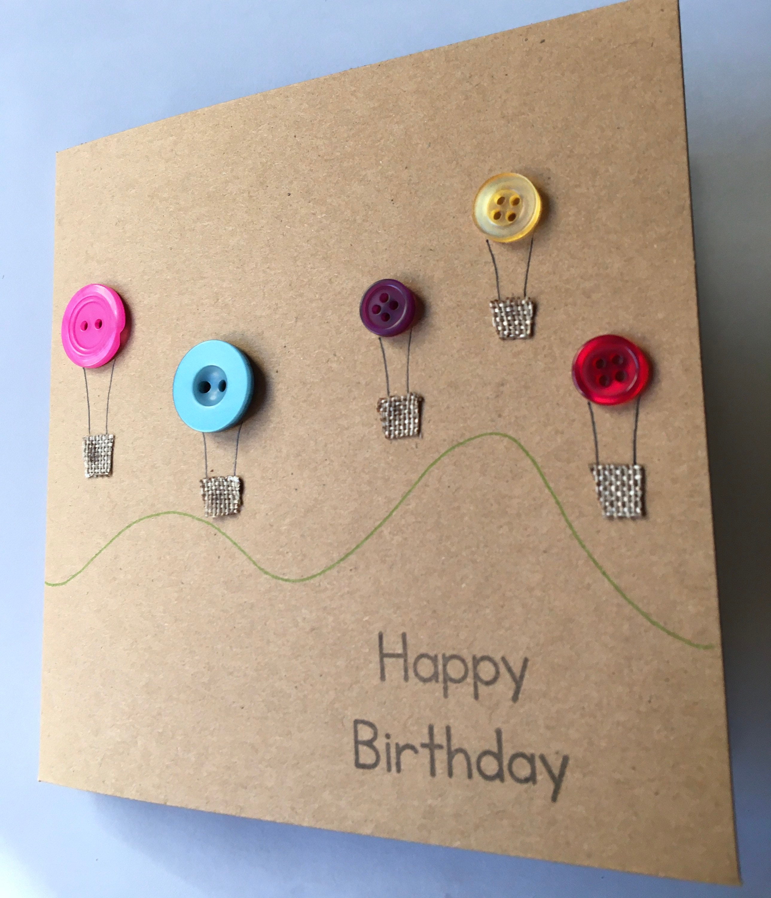 Hot Air Balloon Button Birthday Card. 5 Multi Coloured Hot Air - Etsy