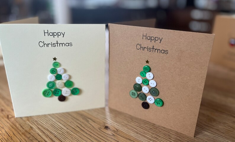 Christmas Tree Button Christmas Card. Handmade With Colourful - Etsy UK