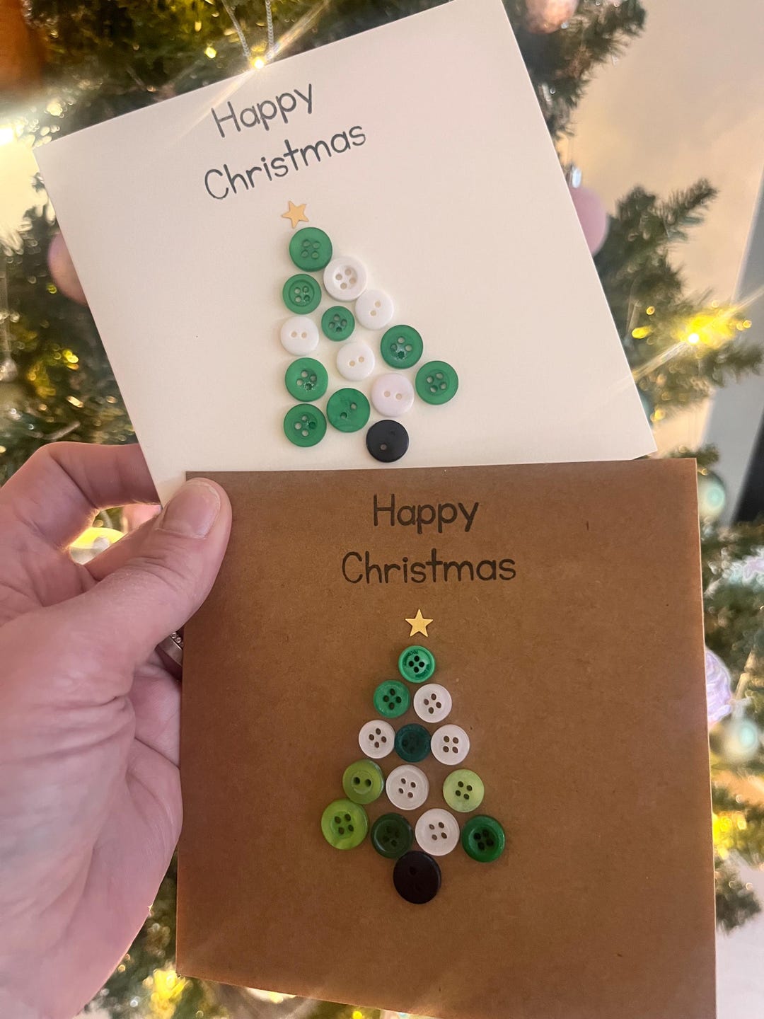 Christmas Tree Button Christmas Card. Handmade With Colourful Buttons ...