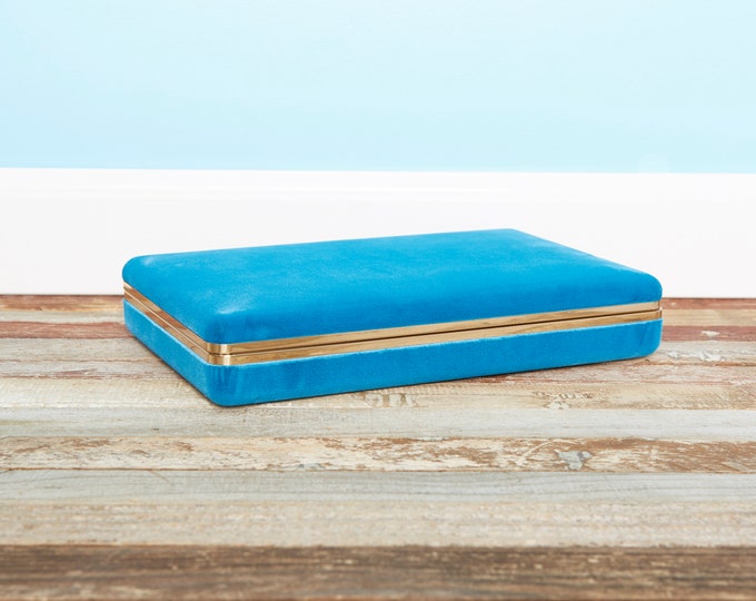 Vintage Clam Shell Blue Velvet Jewelry Case With Mirror - Etsy