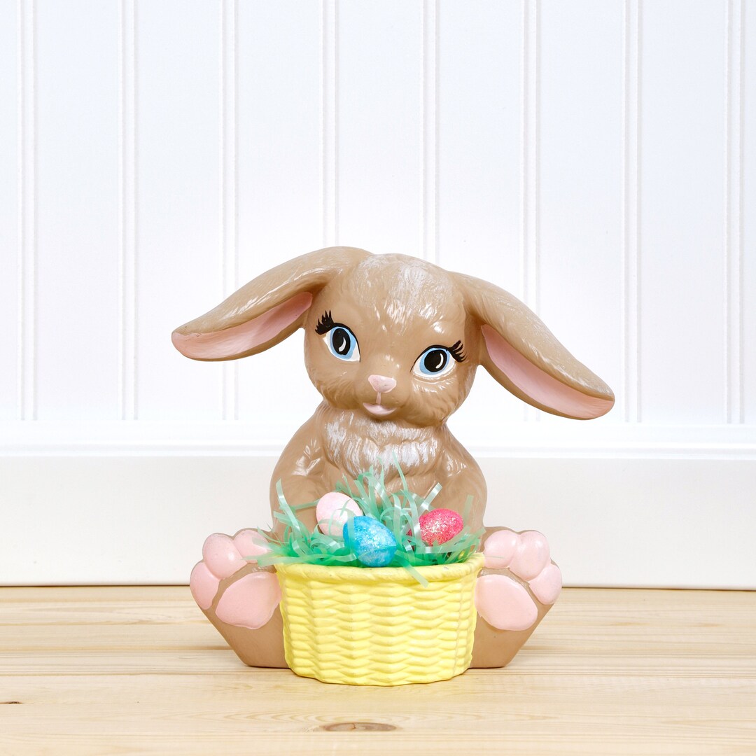 Vintage Large Ceramic Easter Bunny With Basket Brown Rabbit With Easter ...