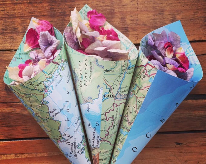 World Map Confetti Cones, Atlas Cones, Travel Wedding Cones, Paper ...