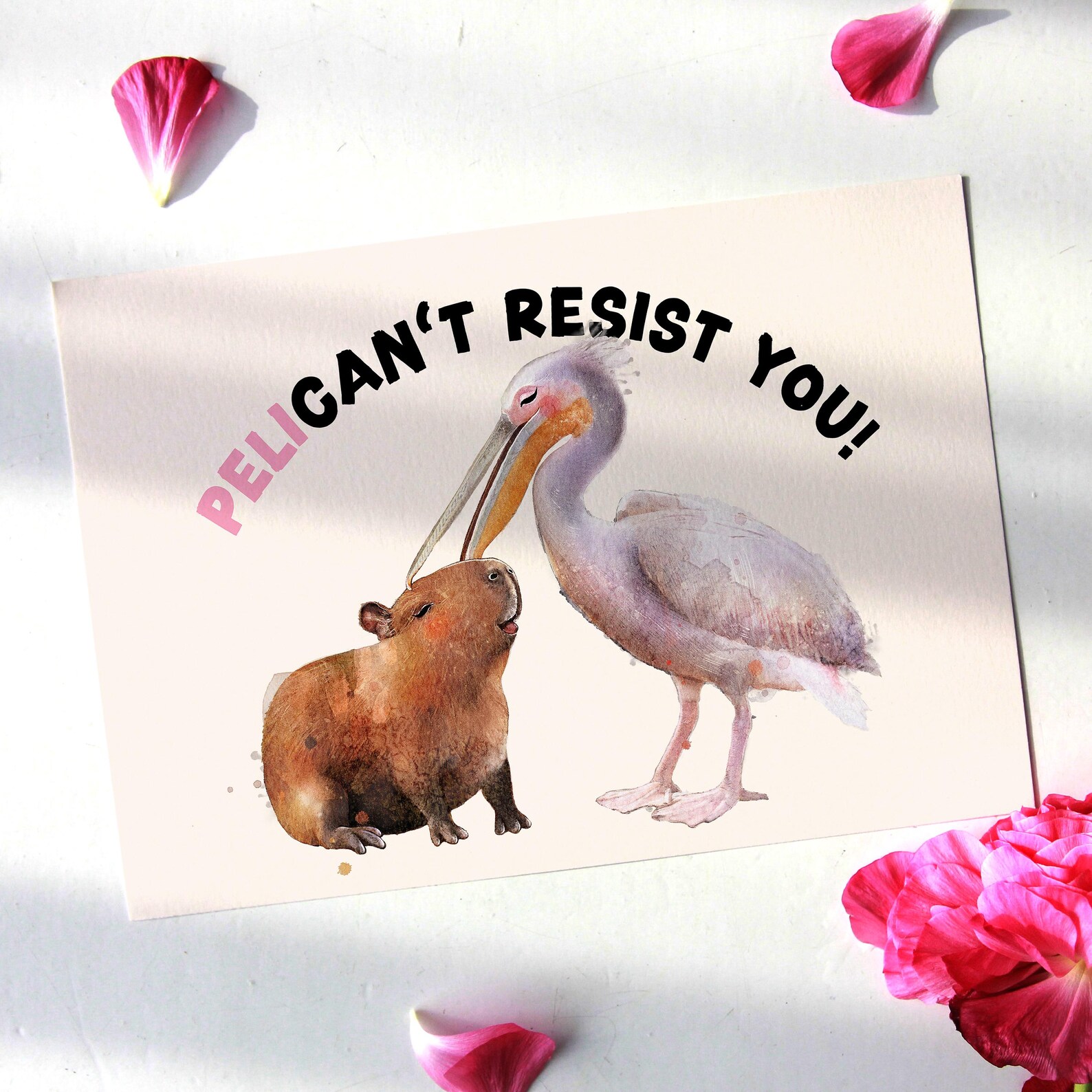 Cute Capybara Card Digital Download | Capybara and Pelican Greeting ...
