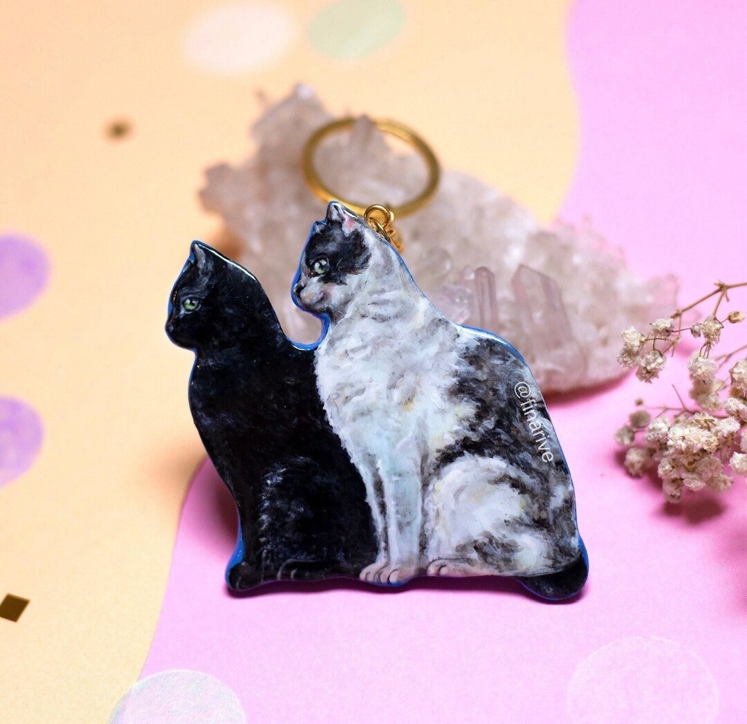 Custom Pet Keychain | Pet Memorial Keychain | Cat Keyring | Handpainted ...
