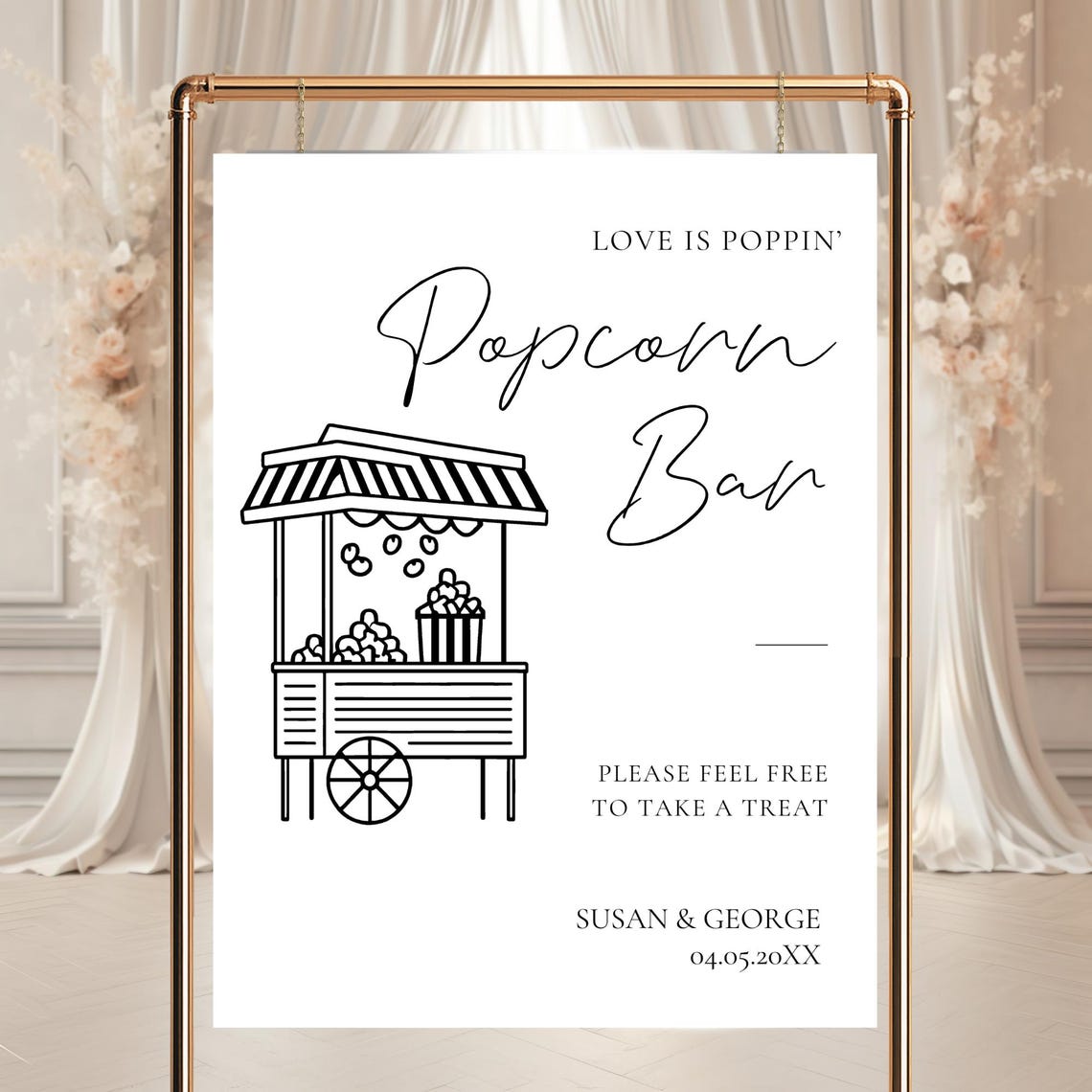 Minimal Popcorn Bar Sign, Printable Party Decor, Instant Download Canva ...