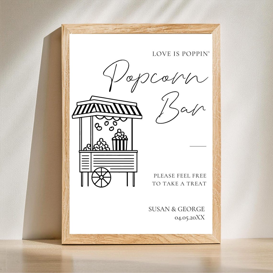 Minimal Popcorn Bar Sign, Printable Party Decor, Instant Download Canva ...