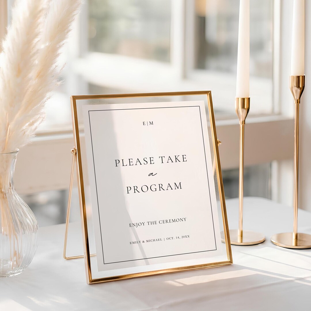 Wedding Program Sign Template, Please Take One Booklet Ceremony Sign ...