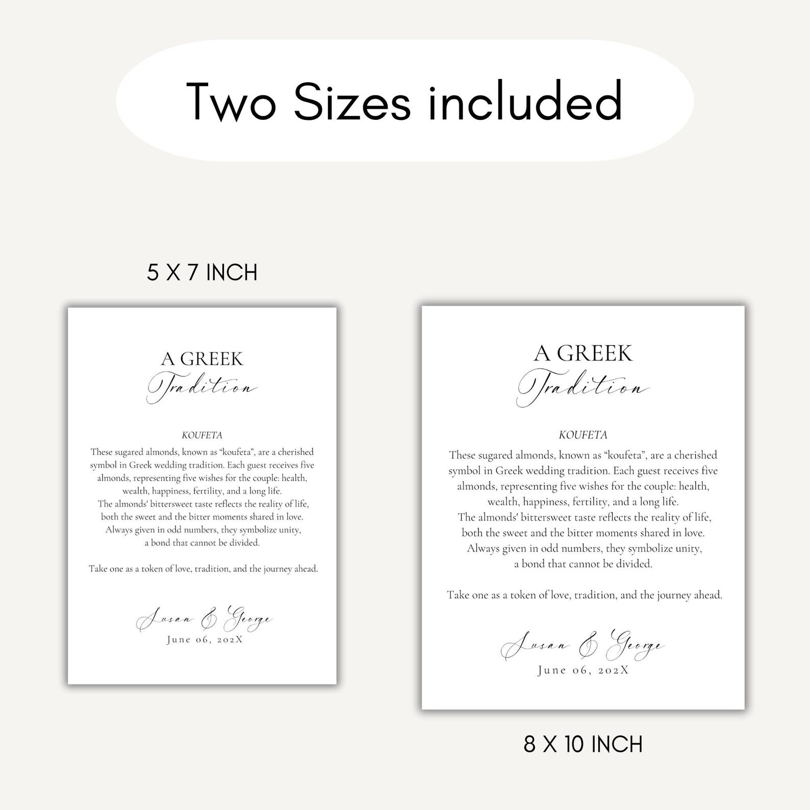 Minimal Greek Koufeta Sign, Customizable Favor Label for Jordan Almonds ...
