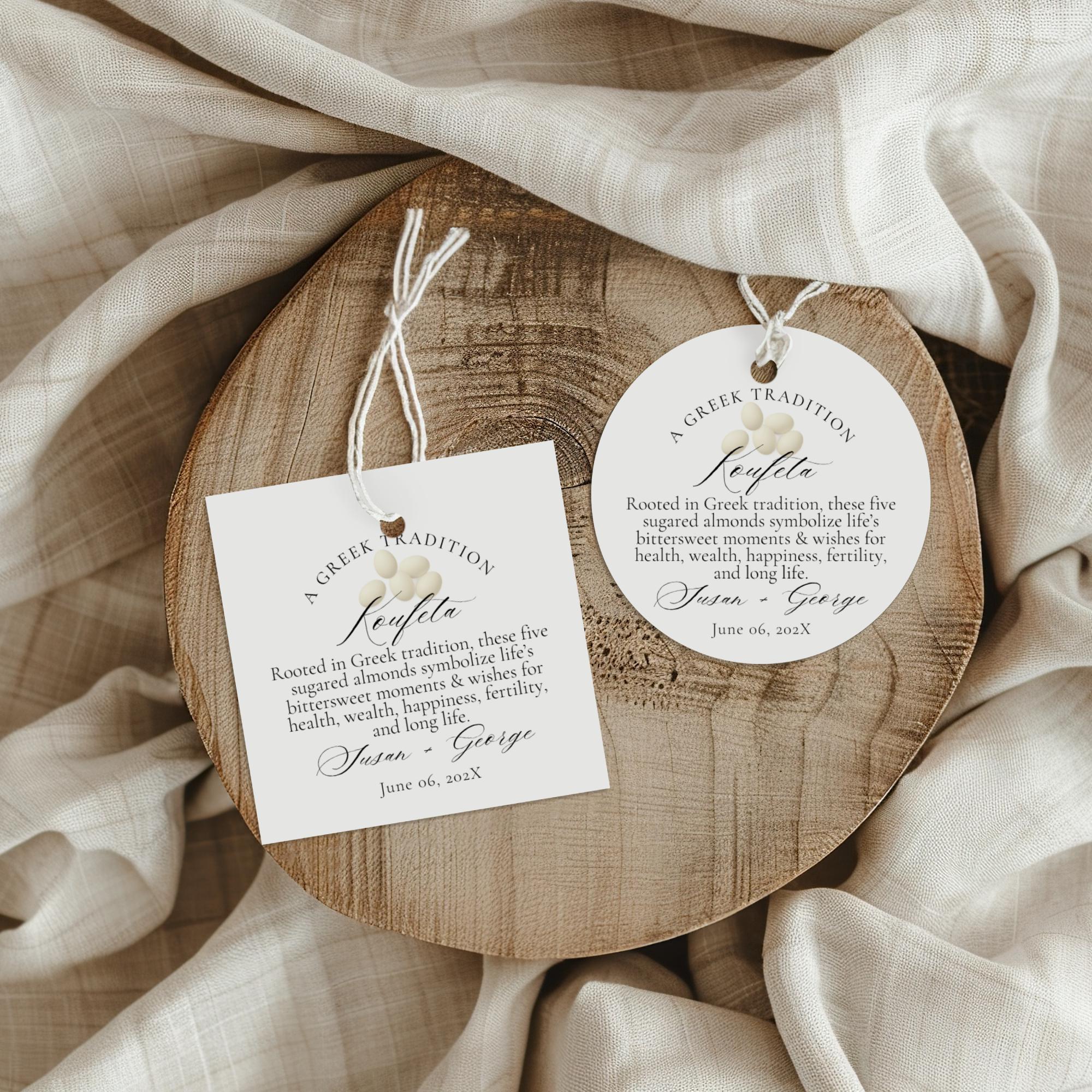 Greek Koufeta Tradition Tag Illustrated Template, Custom Jordan Almond ...