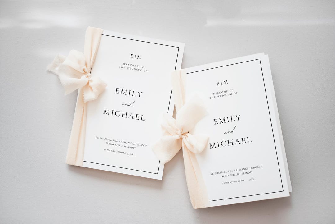 Elegant Monogram Folded Wedding Program, Modern Ceremony Template, Editable Service Order ...
