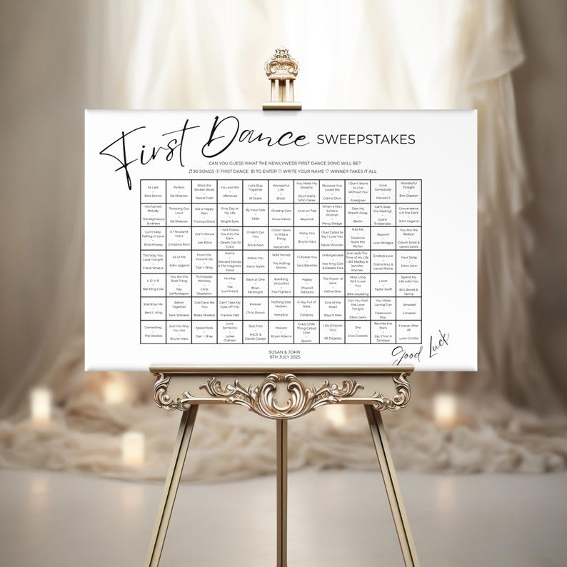 Wedding First Dance Sweepstake Game, Fun Unique Reception Activity ...