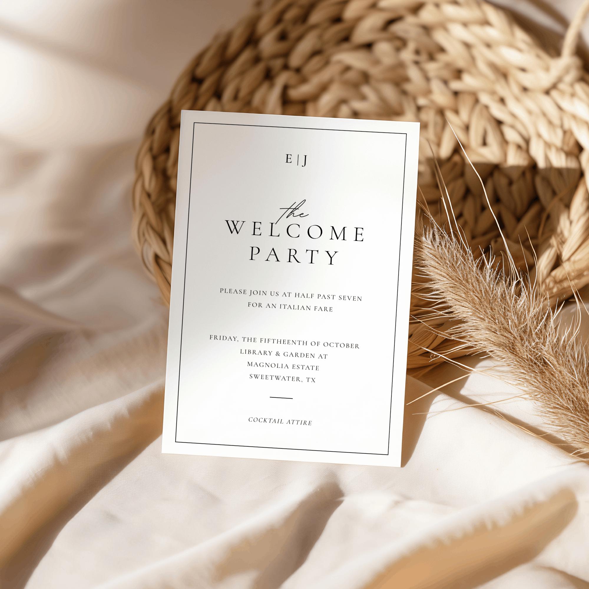 Welcome Party Invite, Monogram Wedding Template, Custom Rehearsal ...