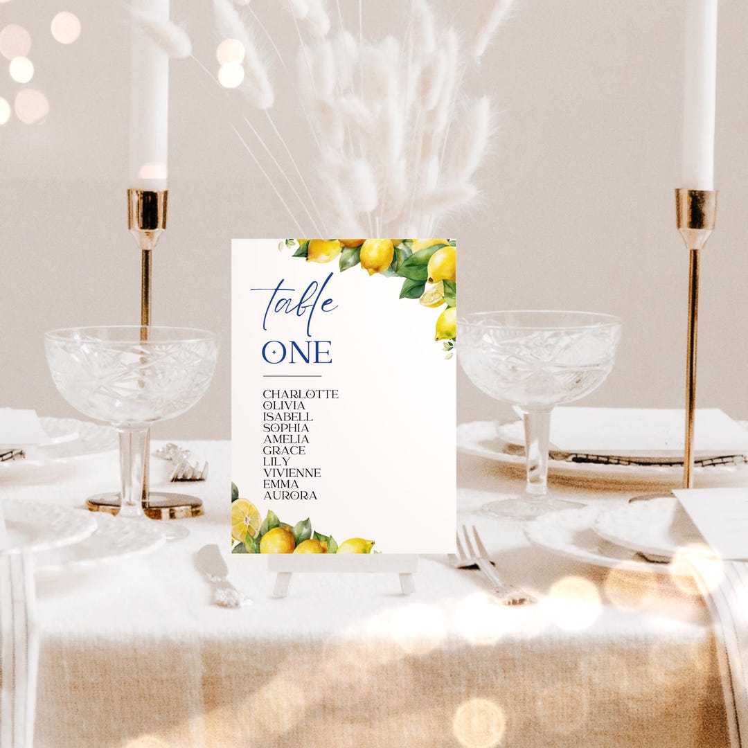 Lemon Table Numbers, Editable Custom Amalfi Wedding Name Signs, DIY ...