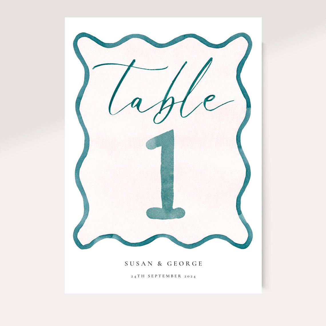 Whimsical Hand Drawn Watercolor Table Number Sign, Wavy Modern Design ...